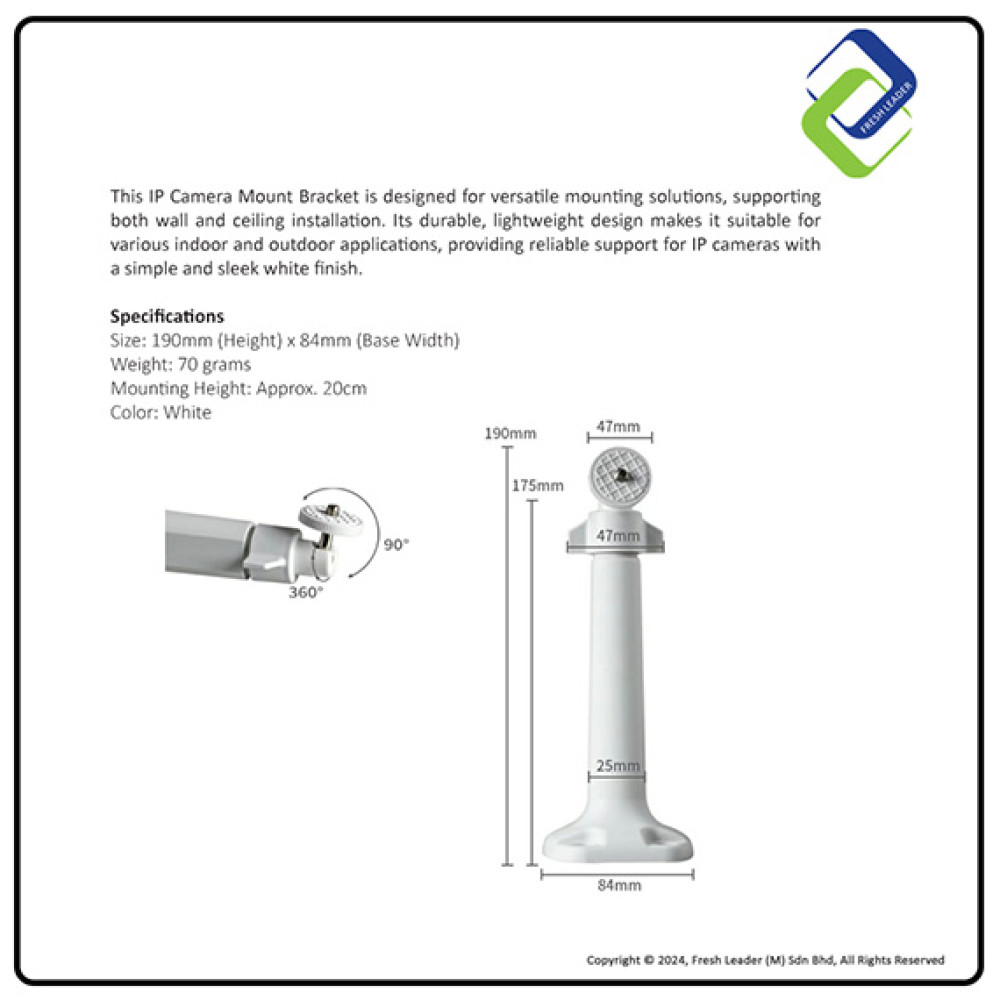 Adjustable IP Camera Wall Mount Bracket – 190mm x 84mm for Indoor ...