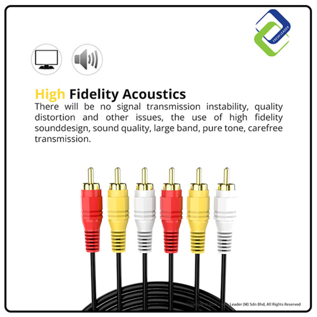 1.5M AV RCA Cable – 3 RCA Male to Male Audio Video Wire