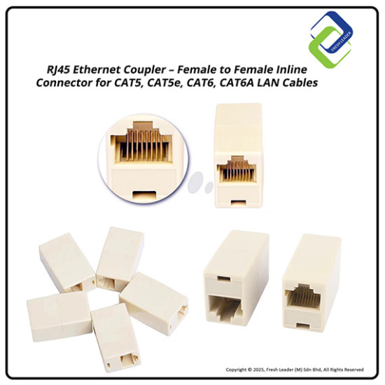 RJ45 Ethernet Coupler Female to Female – CAT5/CAT6 Connector