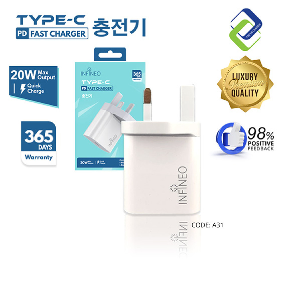 Infineo 20W PD Type-C Fast Charger – Quick & Compact Adapter