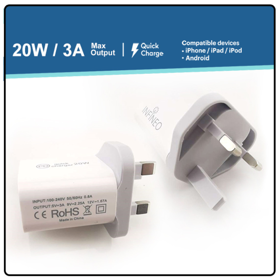 Infineo 20W PD Type-C Fast Charger – Quick & Compact Adapter