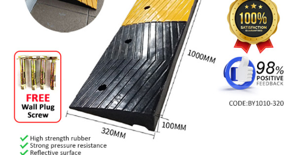 Heavy Duty Rubber Road Curb Ramp - 100mm Height, 1m Length | CurbRampPro