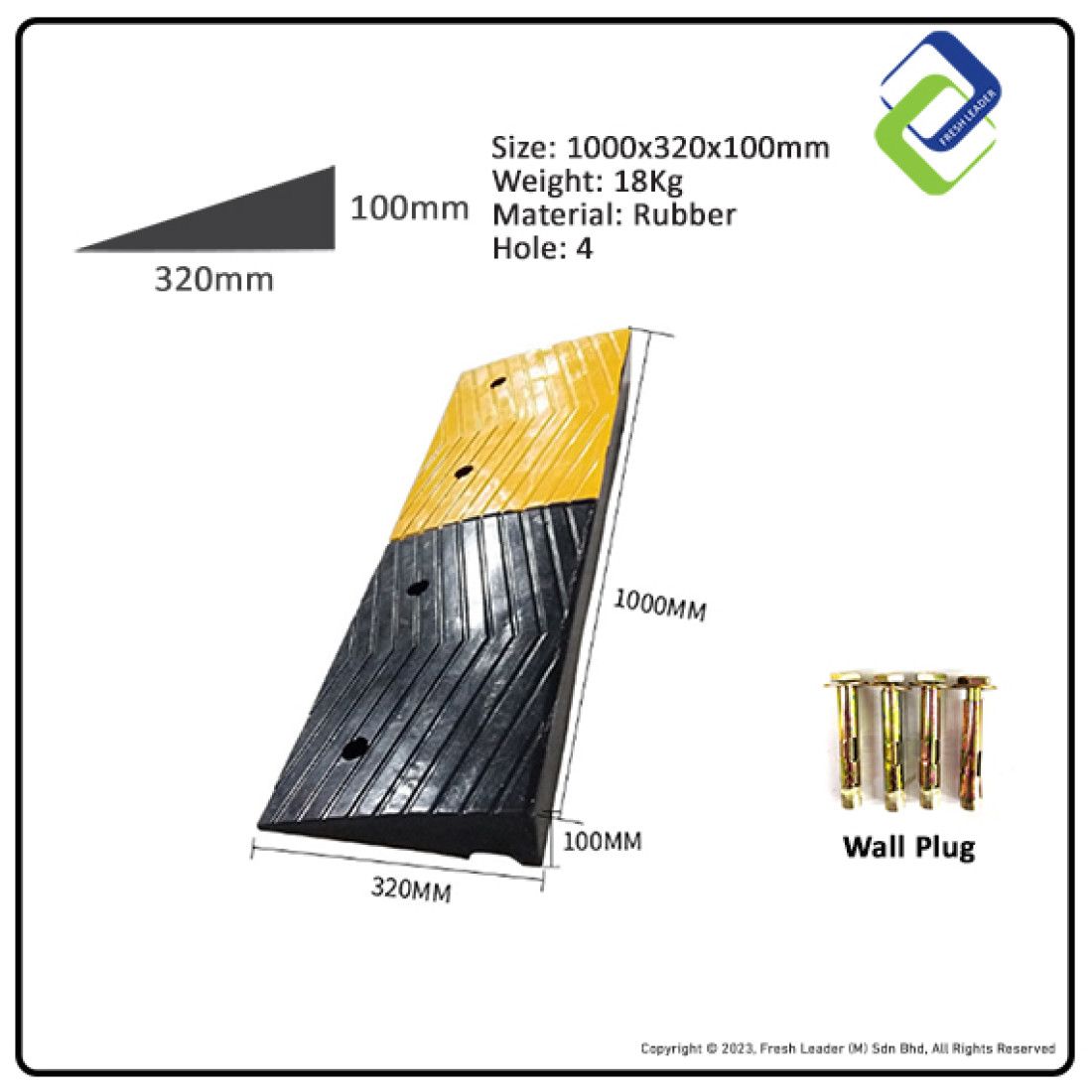 Heavy Duty Rubber Road Curb Ramp - 100mm Height, 1m Length | CurbRampPro