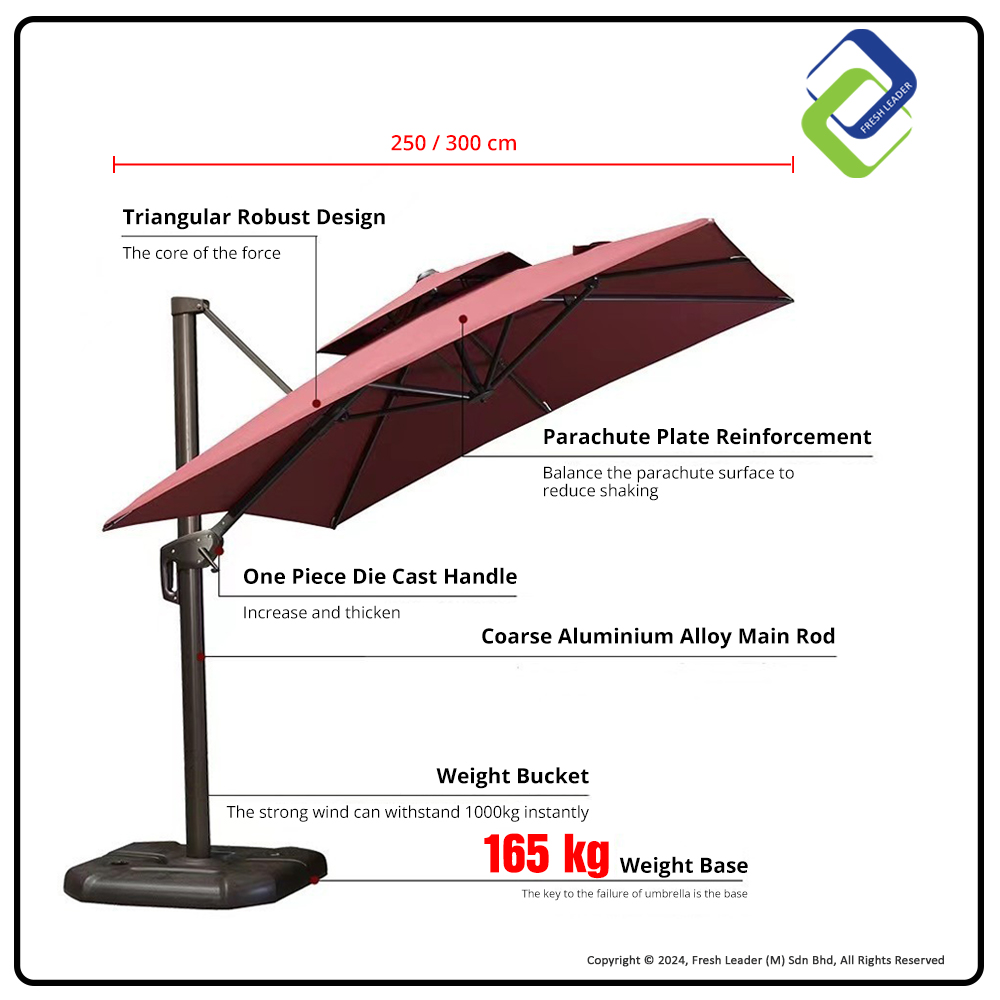 Premium 2.5m Roman Umbrella with 165kg Water Tank Base - Fresh Leader