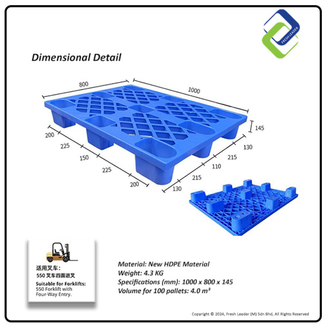 Durable Blue Plastic Pallet 1m x 0.8m – Nine-Leg Heavy-Duty Grid for ...