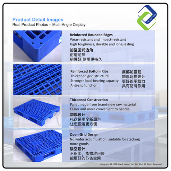 Upgraded 3-Runner HDPE Plastic Pallet – Heavy-Duty 8 Pipes