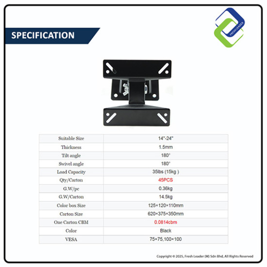Wall Mount Bracket for 14–24” LED LCD Monitors | Fresh Leader