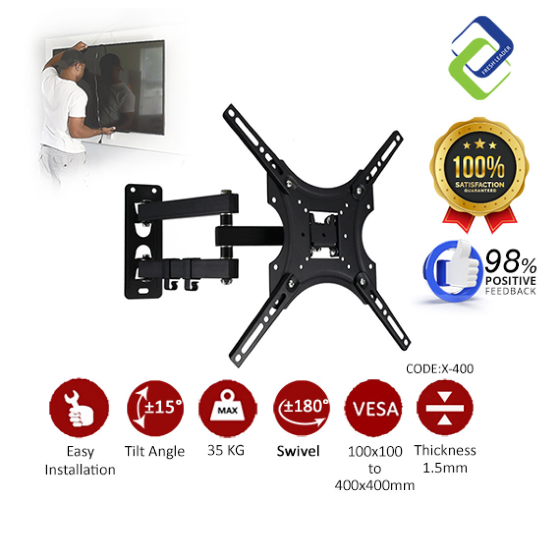 Flexible TV Wall Mount 32-55 Inch – Swivel & Tilt Bracket