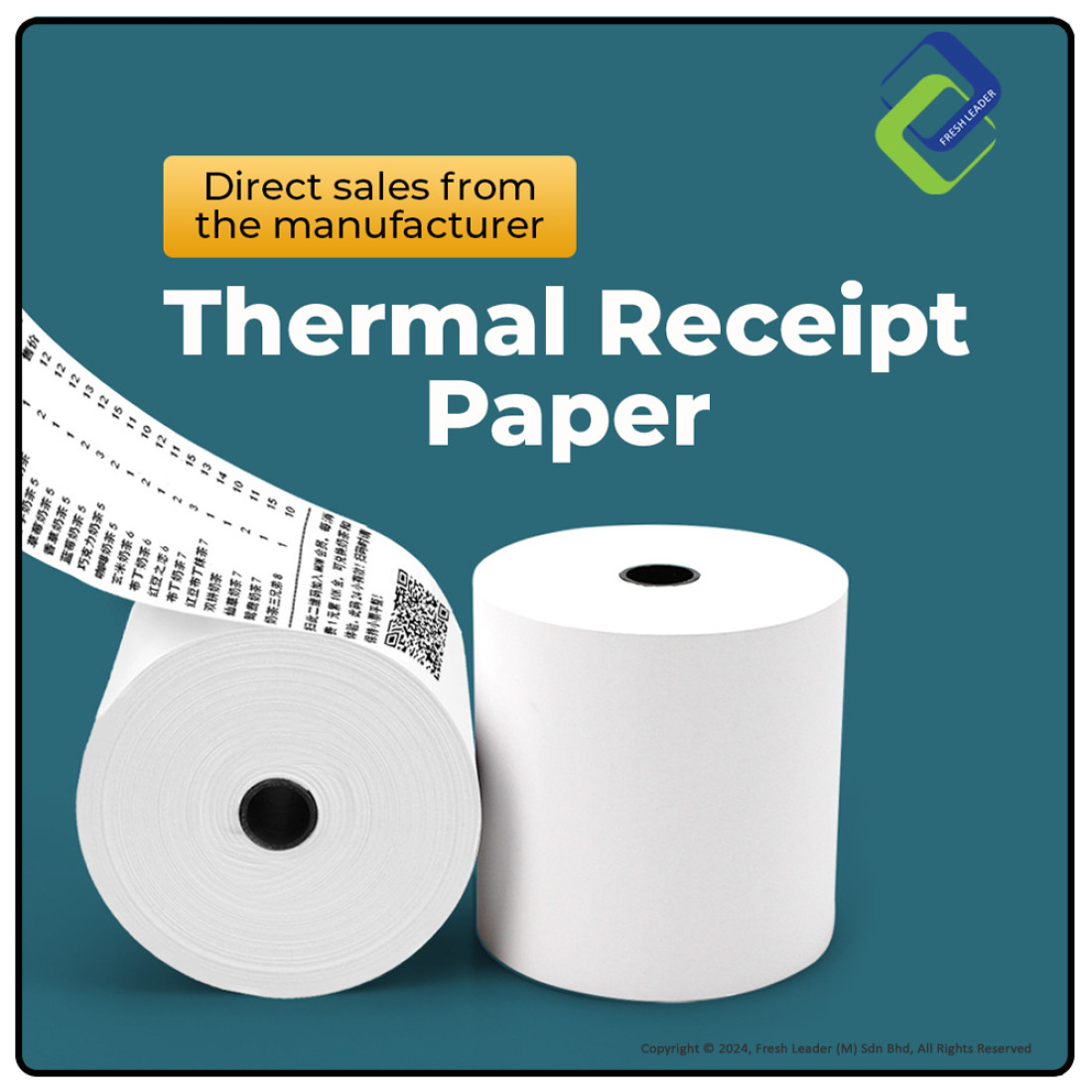 Small Core Thermal Receipt Paper (80mm x 50mm) - Fresh Leader (M) Sdn Bhd